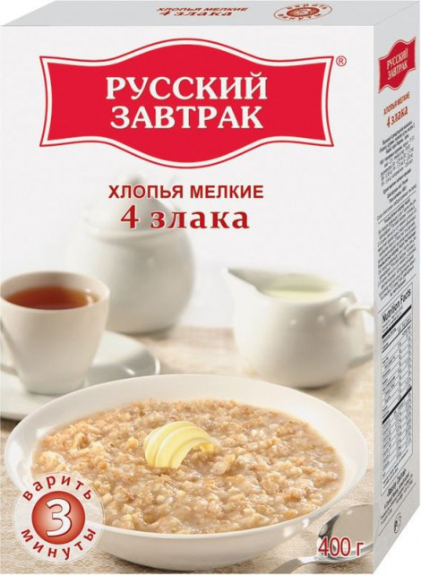 Хлопья «Русский завтрак» 4 злака мелкие, 400г | Супермаркеты «Золотой ...